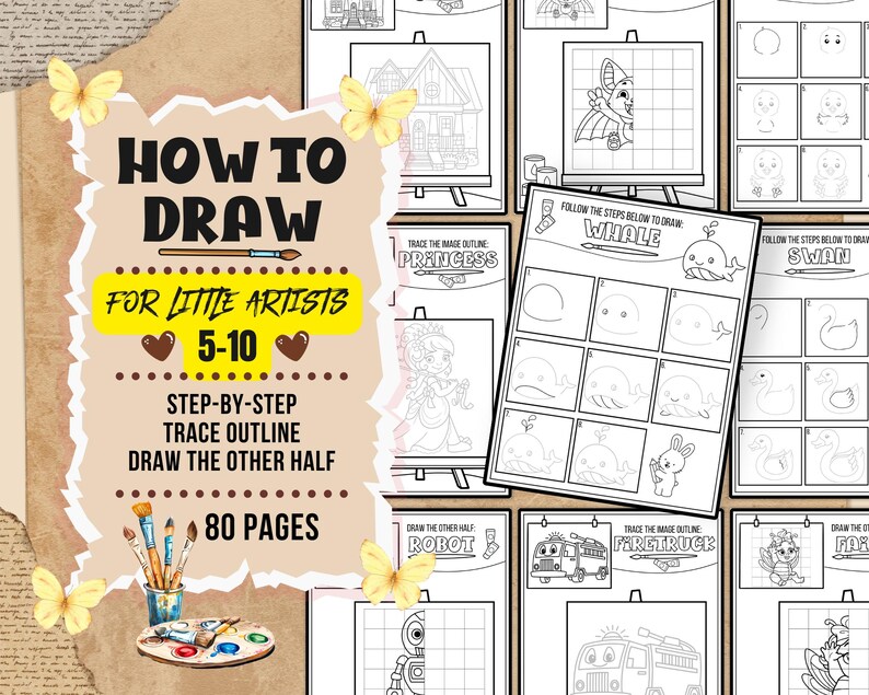 Kids Drawing Activity Pack: Step-by-step Guide, Trace Outlines (PDF ...