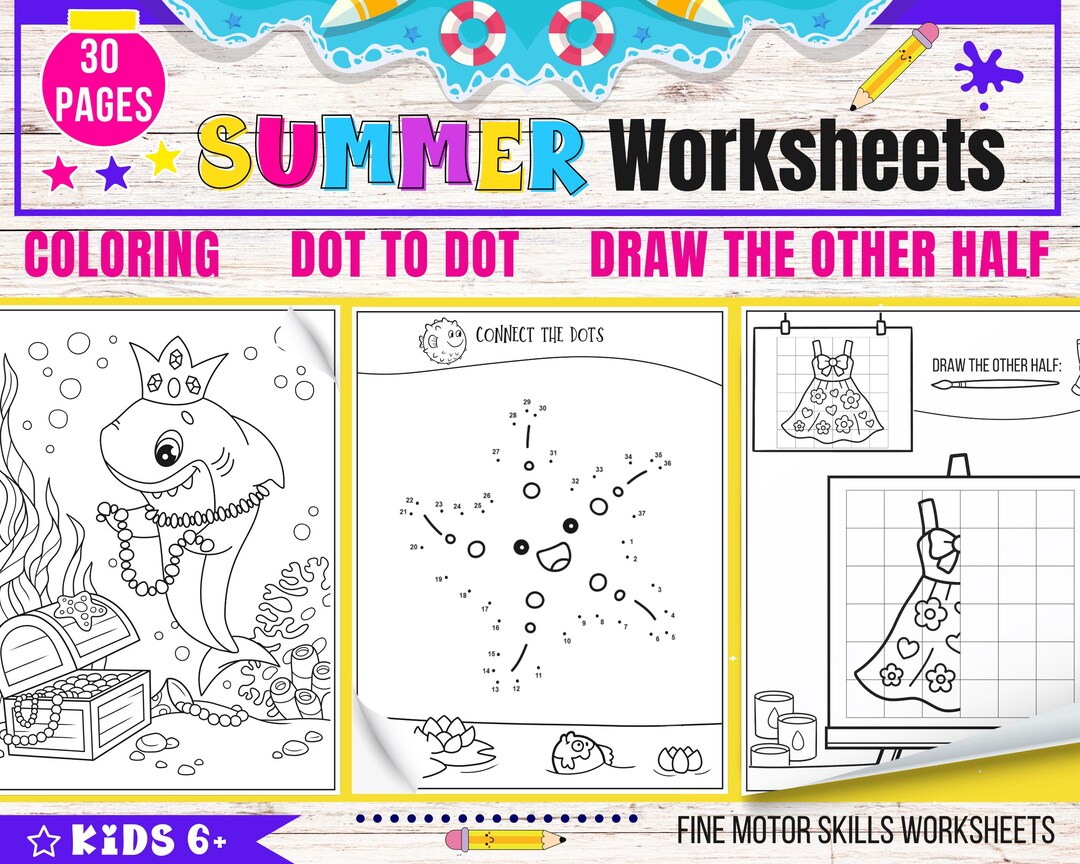 Dot to Dot, Coloring, Draw the Other Half (summer-themed), Fine Motor ...