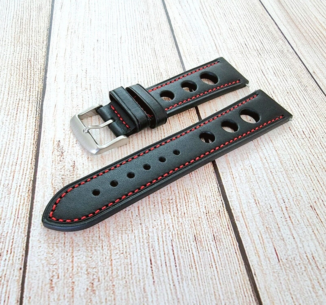 Premium Leather Rally Racing Watch Strap Band Mens 18mm 20mm 22mm 24mm ...