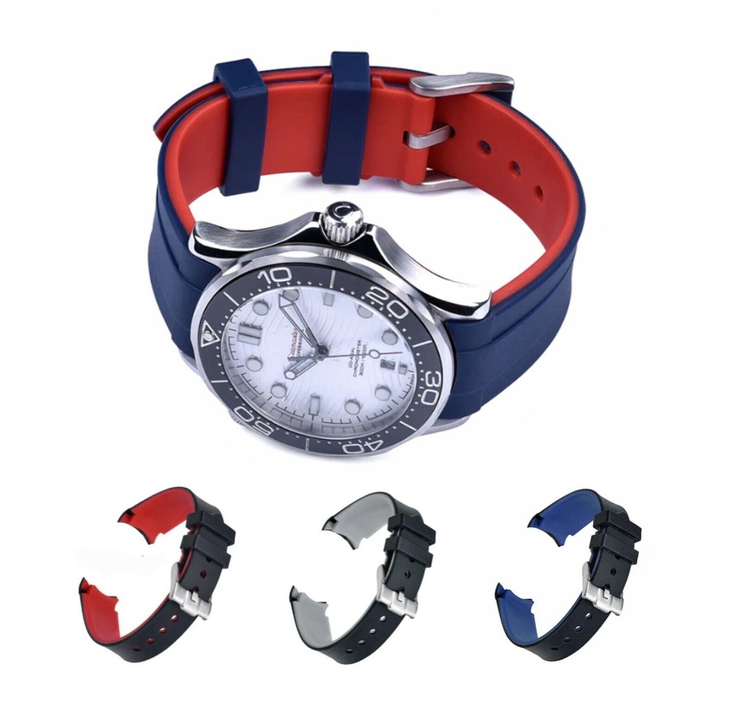 Premium Silicone Curved End Watch Strap 20mm 22mm Black Red Blue Grey ...