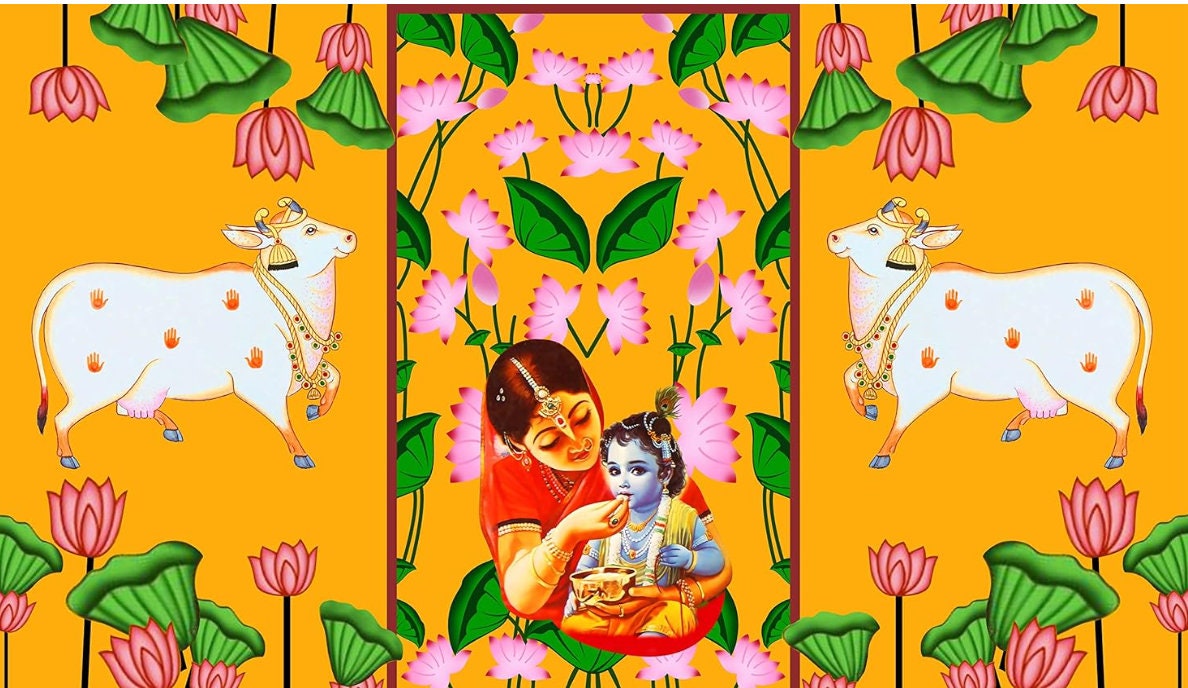 Maata With Lord Krishna Design Backdrop Cloth for Pooja Decoration Size ...