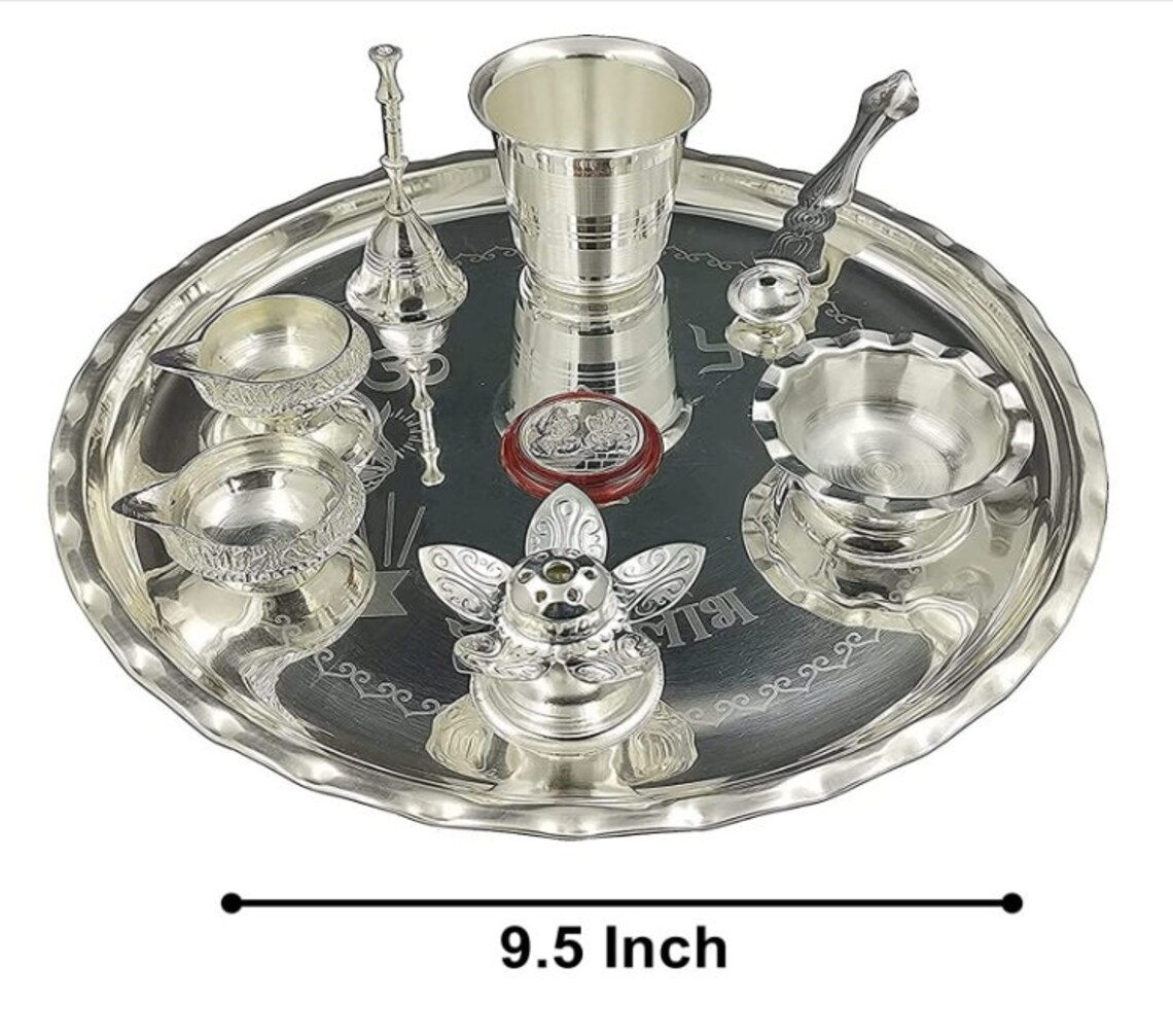 German Silver/silver Plated Pooja Thali Set 9.5 Inch - Etsy