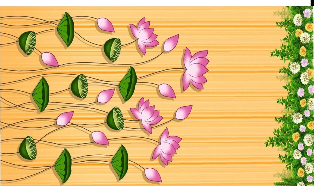 Lotus Flower Backdrop Cloth for Pooja Decoration Size 5 Feet Height and ...