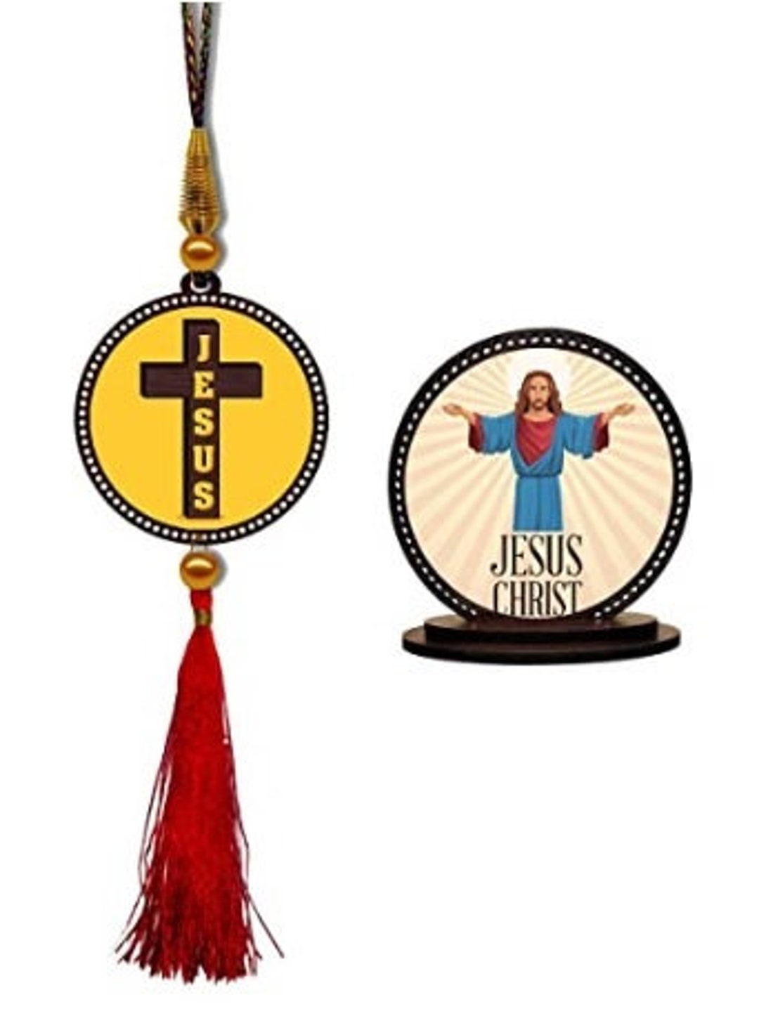 Wood Holy Cross Car Hanging Premium and Jesus Christ Car Dashboard Idol ...