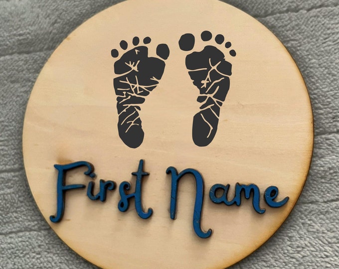 Footprint Ready Birth Announcement Name Circle I Baby Footprint Wooden ...