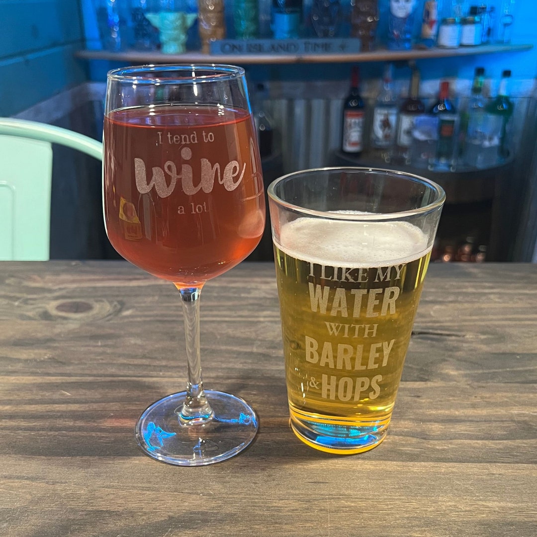 Engraved Pint or Wine Glasses With Custom Drink Sayings | Handmade ...