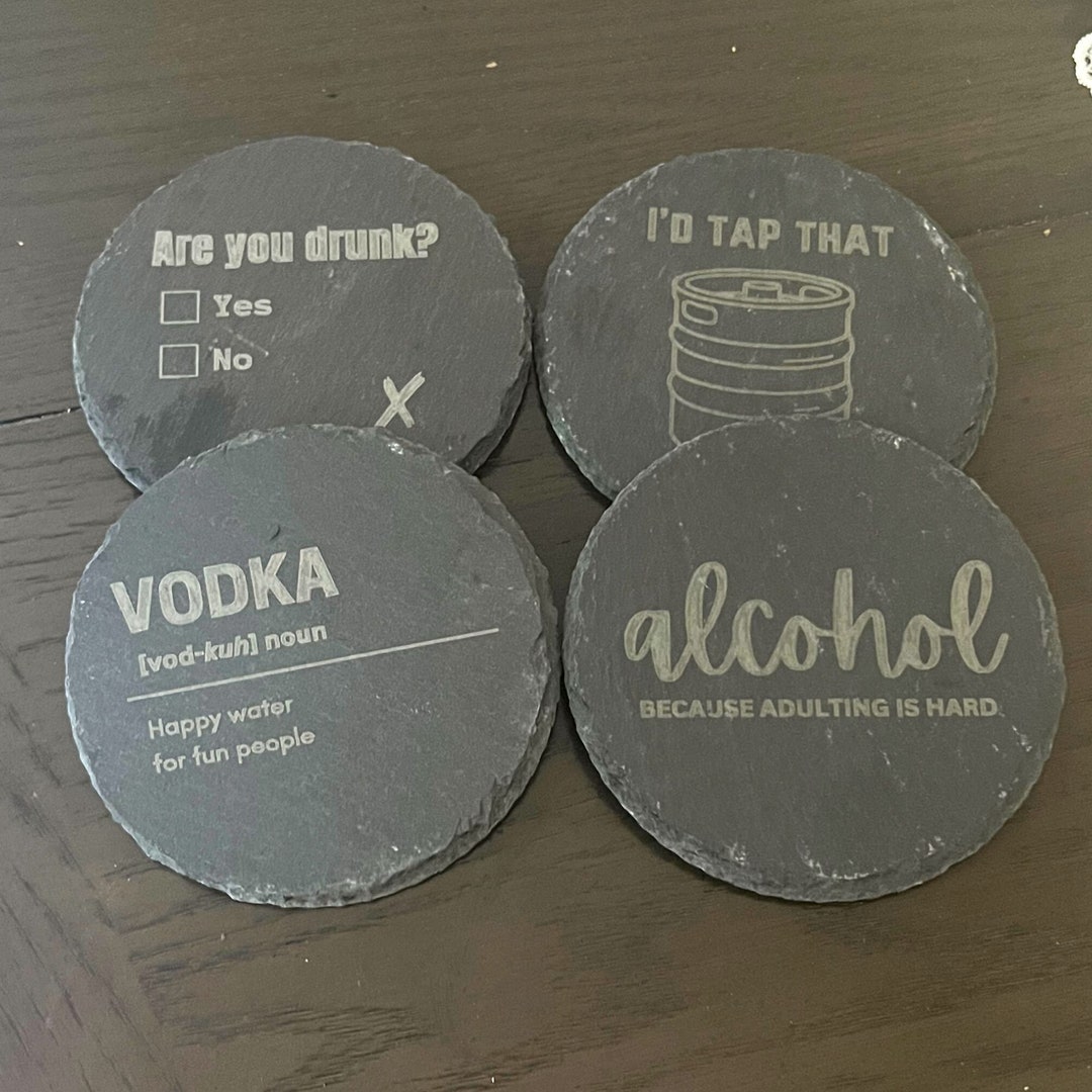 Funny Alcohol Quote Coasters: Laser Engraved Wood & Slate Barware - Etsy