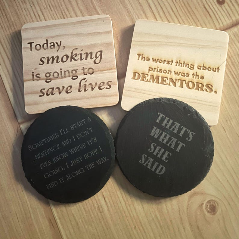The Office Quotes Coasters: Laser Engraved Wood & Slate Home Decor - Etsy