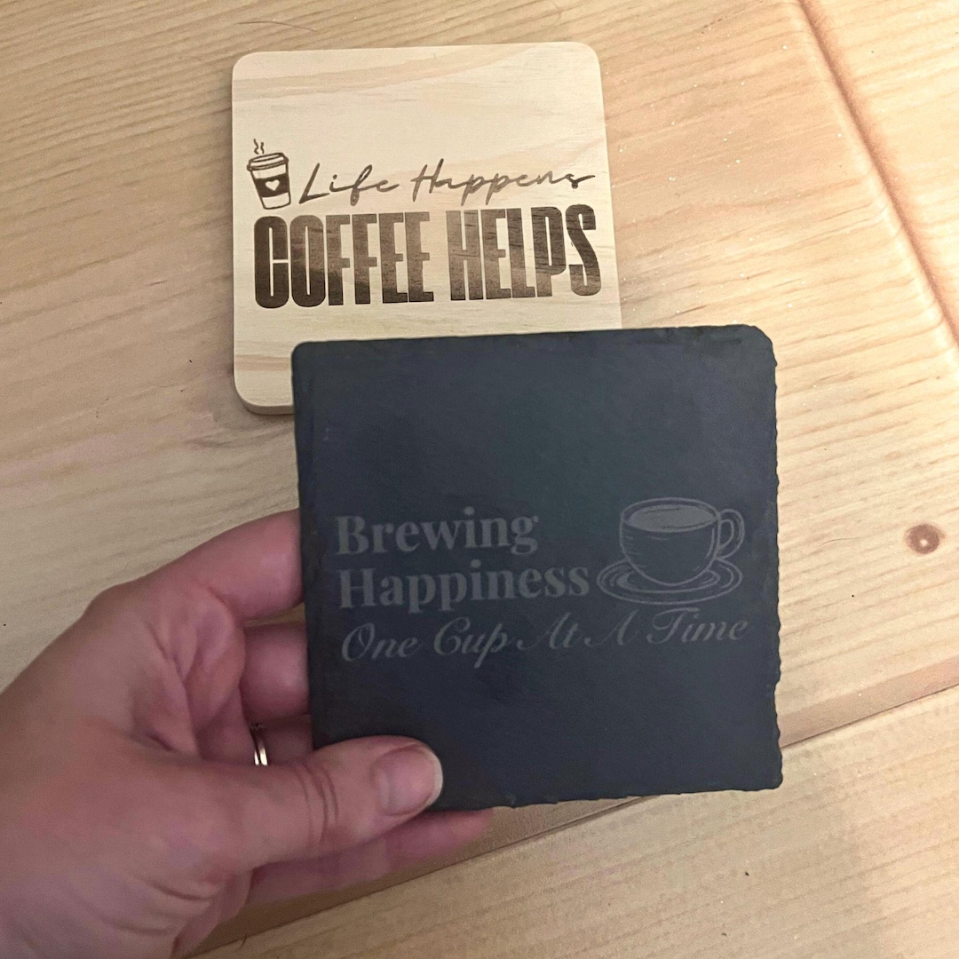 Laser Engraved Coffee Coasters Coffee Sayings Wood & Slate Drink ...