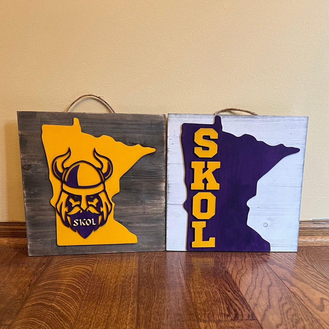 Viking Wood Signs | SKOL | 10x10 Wall Décor | Sports Decor | Minnesota ...