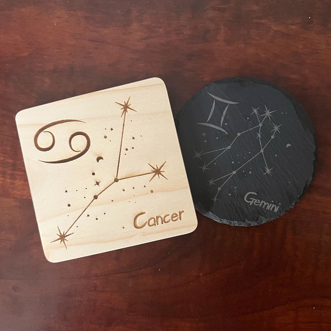 Celestial Coasters: Laser Engraved Wood & Slate With Zodiac ...