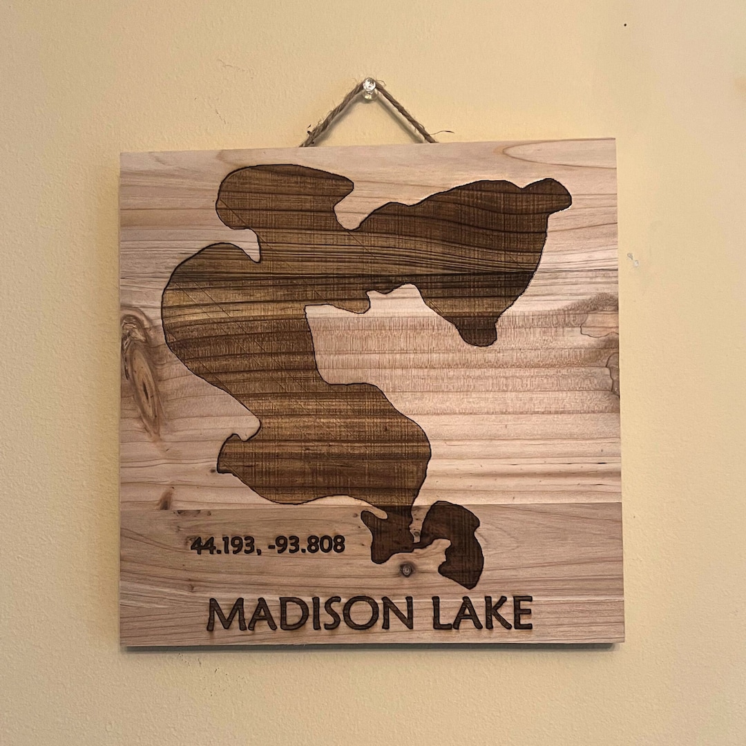 Custom Lake Map Sign | Engraved Home & Cabin Decor | Custom Coordinates ...