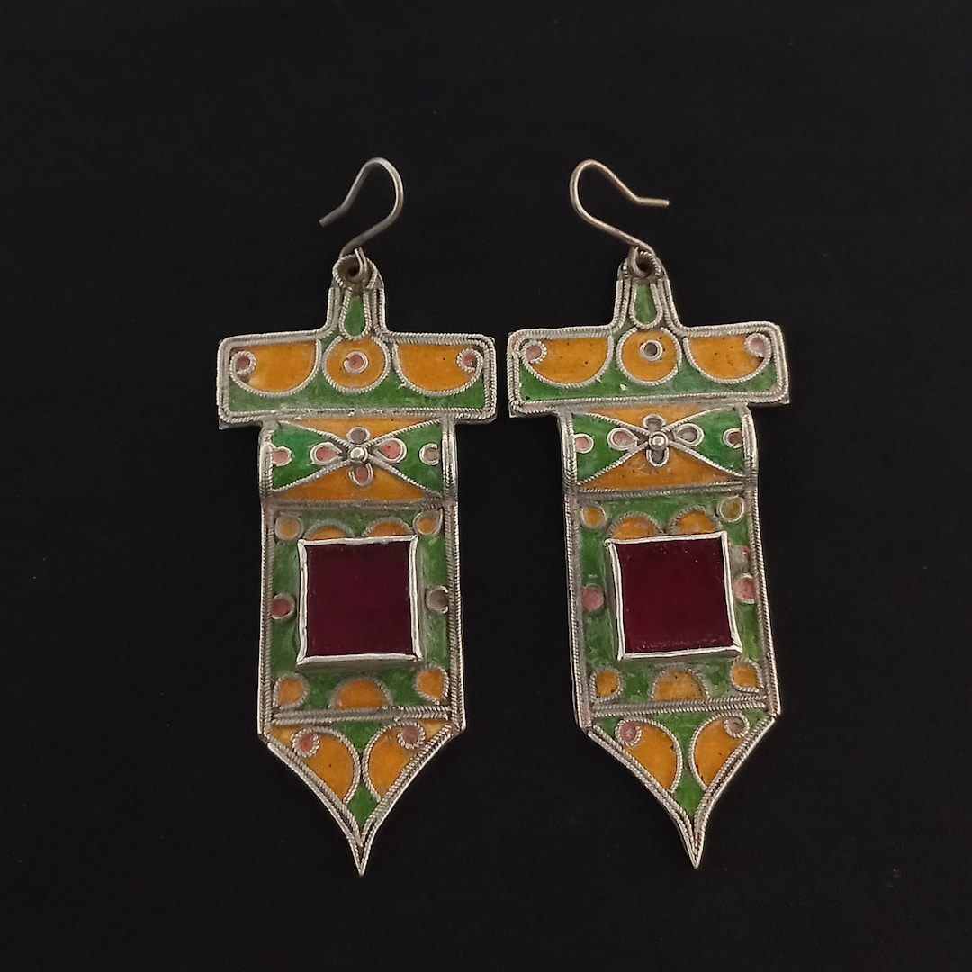 Antique Silver Berber Earring With Enamel From Southern Morocco ...