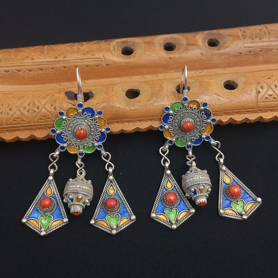 Beautiful Silver Berber Earring With Enamel From Southern Morocco ...