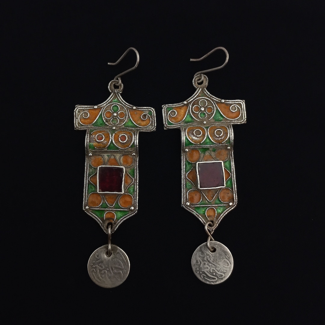 Antique Silver Berber Earring With Enamel From Southern Morocco ...