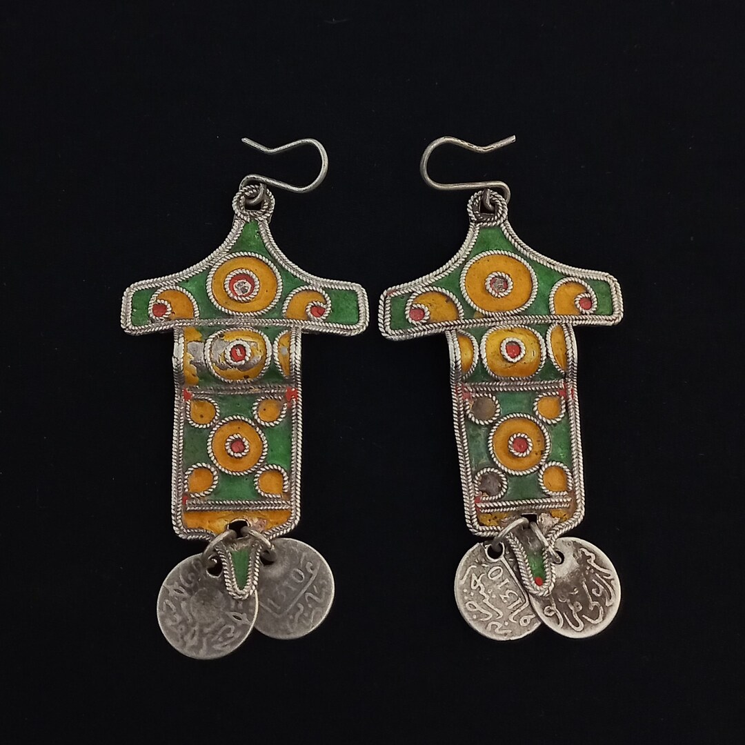 Antique Silver Berber Earring With Enamel From Southern Morocco ...