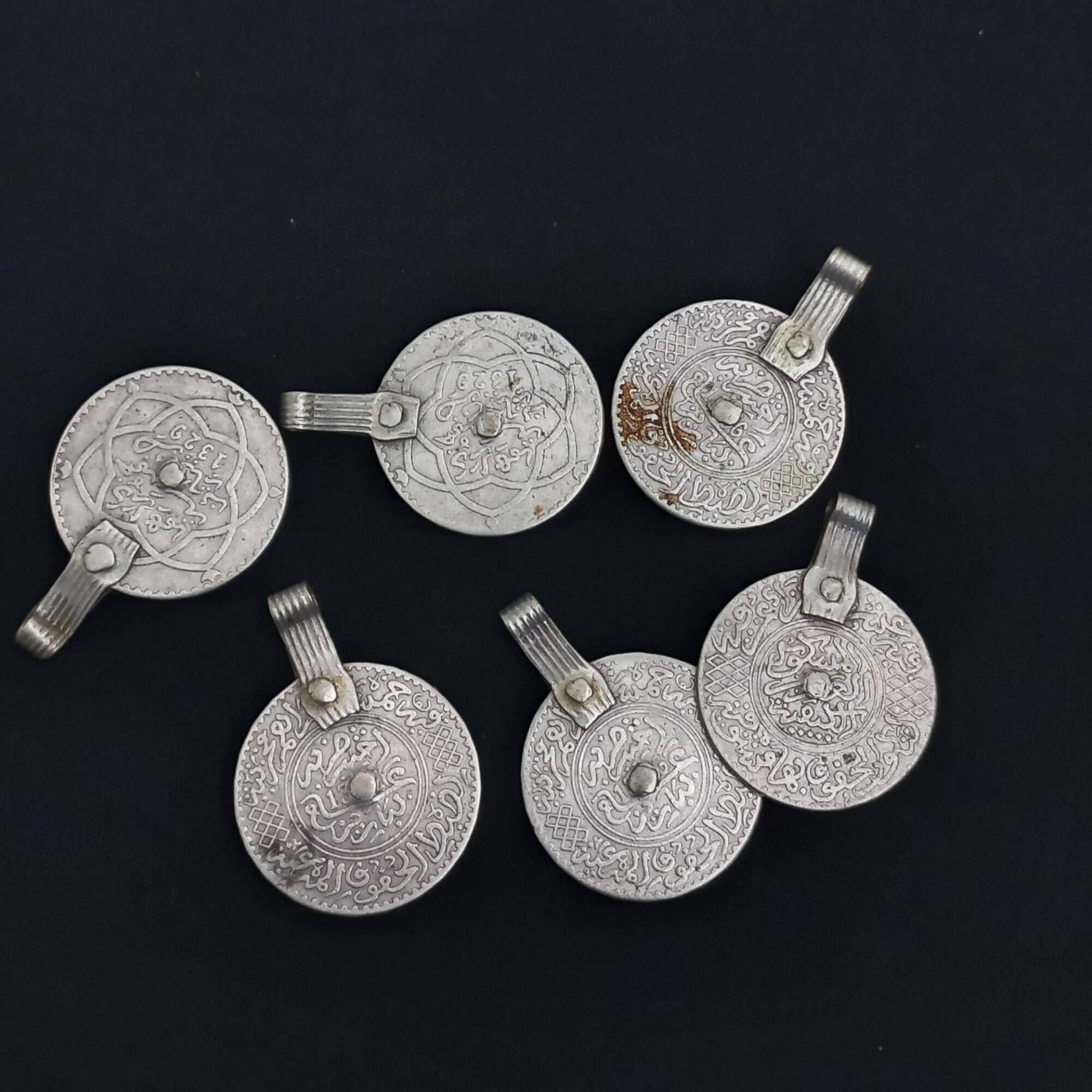 6 Ancient Berber Silver Coin Pendants With Enamel From Southern Morocco ...