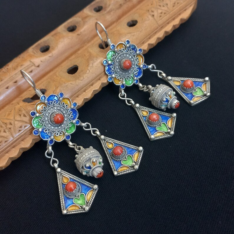 Beautiful Silver Berber Earring With Enamel From Southern Morocco ...
