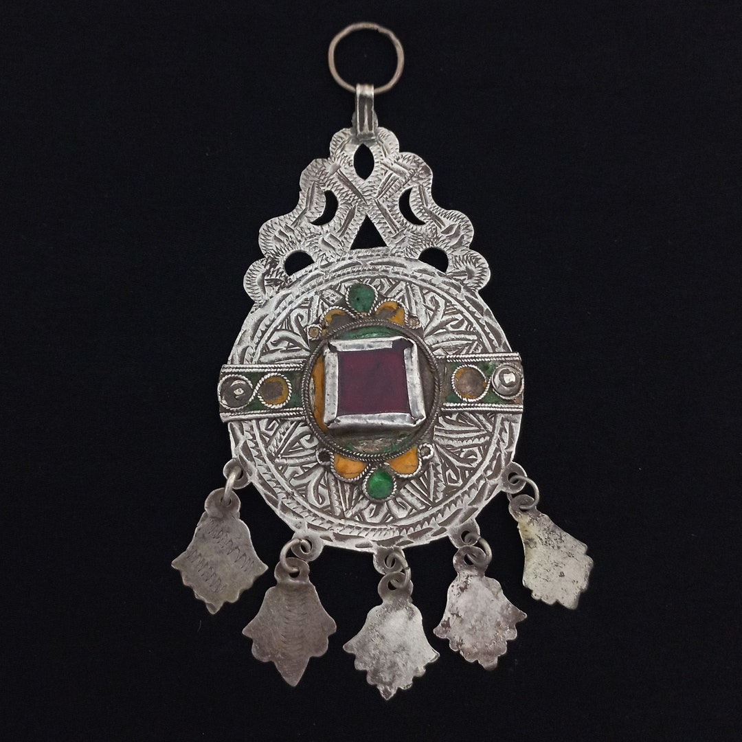 Antique Silver Berber Pendant With Enamel From Southern Morocco ...