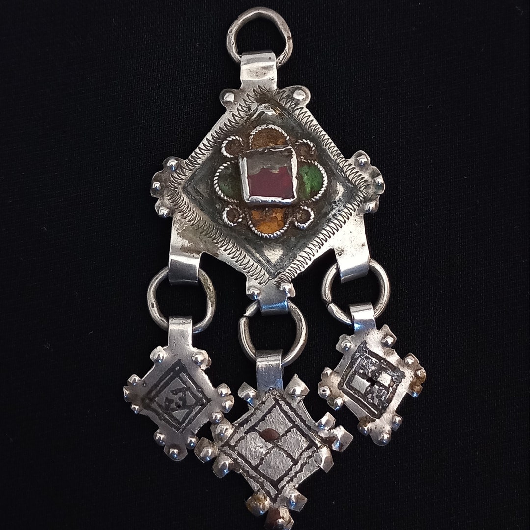 Antique Silver Berber Pendant With Niello and Enamel From Southern ...
