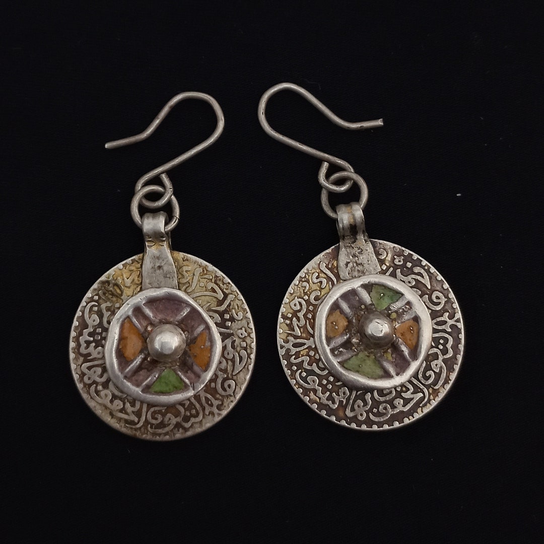 Antique Silver Berber Earring With Enamel From Southern Morocco ...