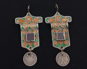Antique Silver Berber Earring With Enamel From Southern Morocco ...