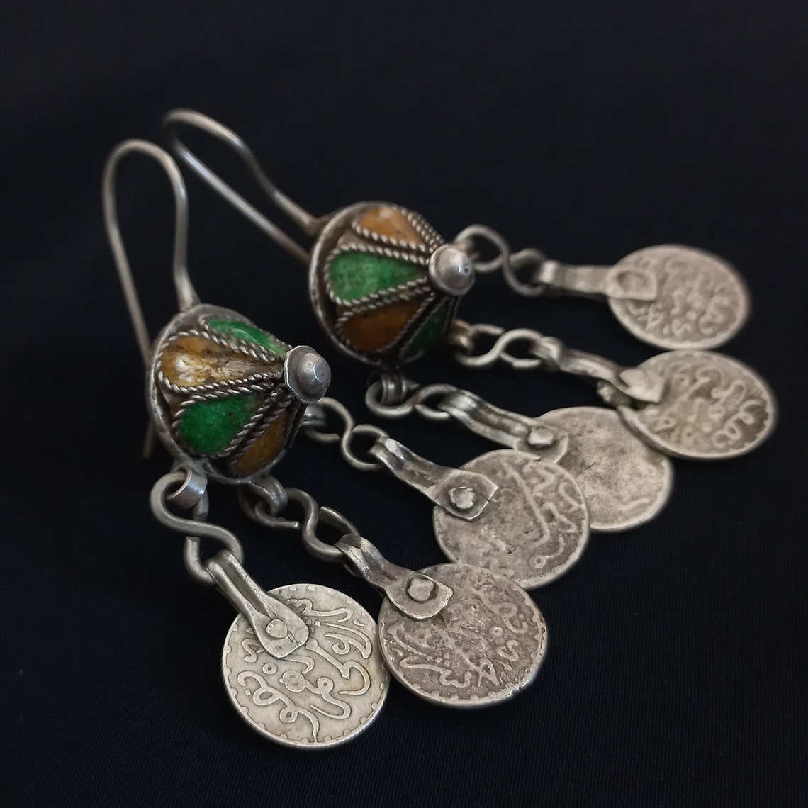 Antique Silver Berber Earring With Enamel From Southern Morocco ...