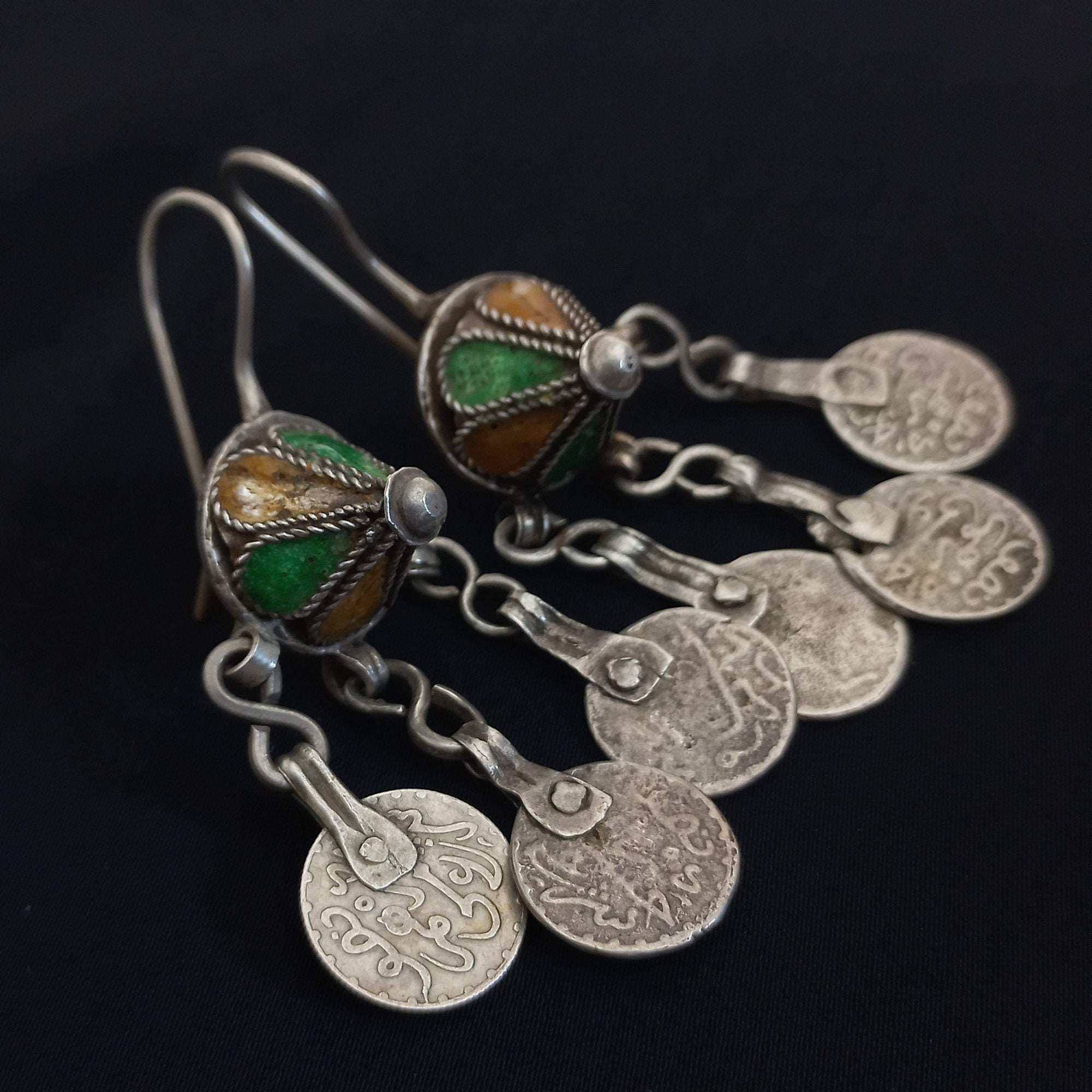 Antique Silver Berber Earring With Enamel From Southern Morocco ...