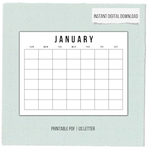 Blank Monthly Calendar, Digital Download, 8.5 X 11 in (US Letter ...