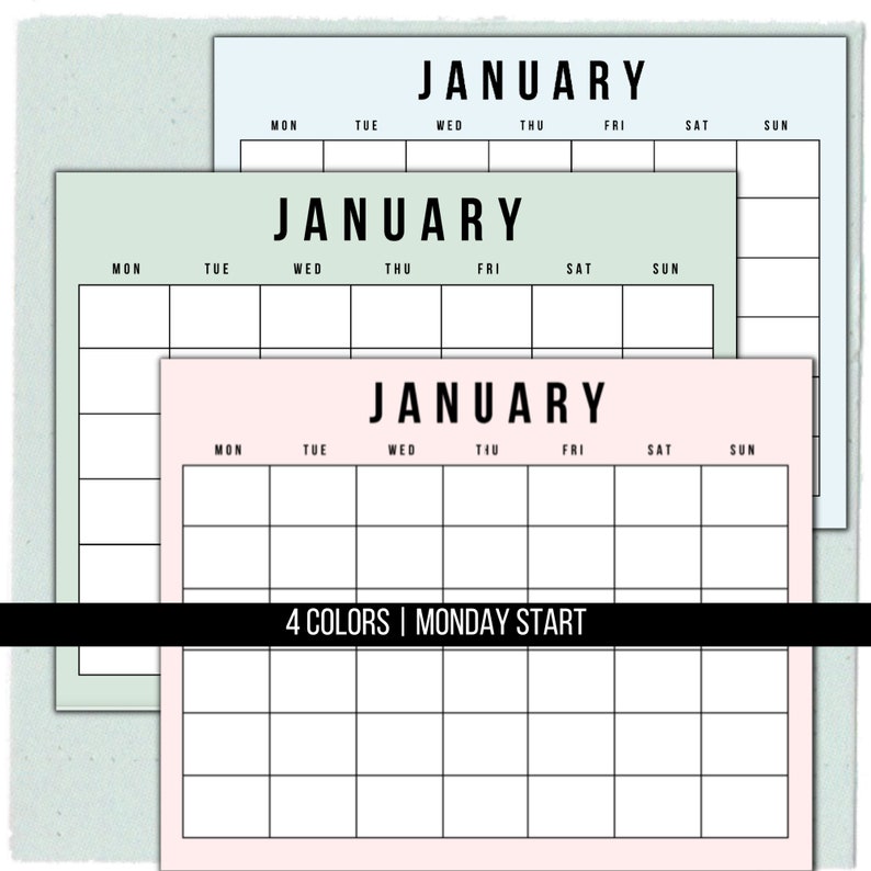 Blank Monthly Calendar | Digital Download | 8.5 X 11 in (US Letter ...
