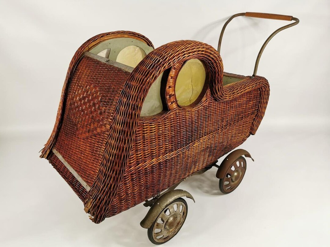 Old Retro Wicker Baby Stroller 1950s - Vintage - Etsy