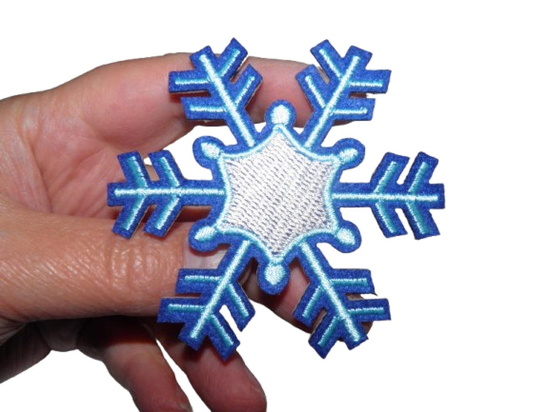 Large Blue Frosted Snowflake Patch Reinforcement Embroidered Iron-on ...
