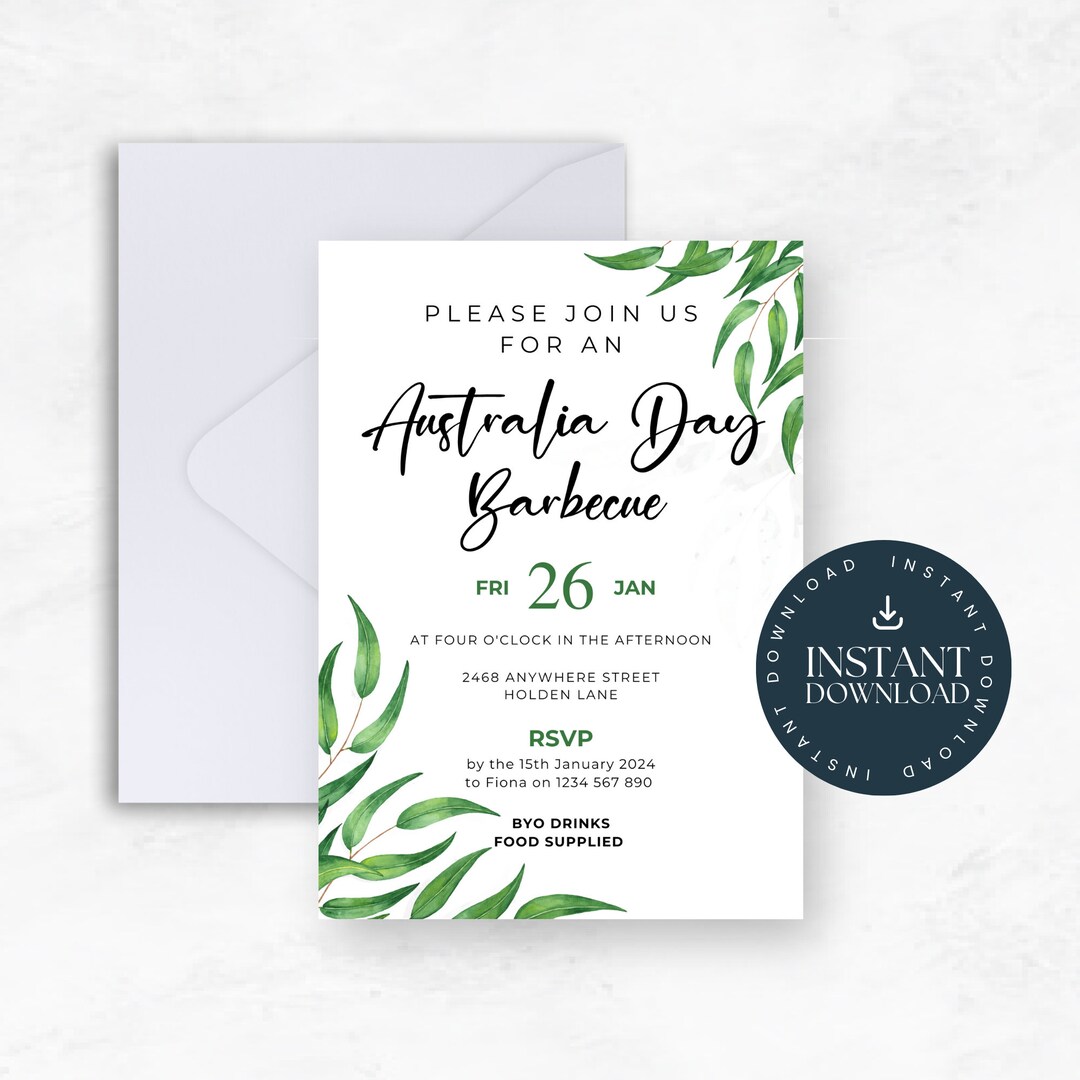 Australia Day Invitation | Aussie Theme Invitation | Australia Day ...