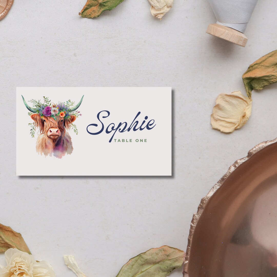 Highland Cow Place Cards instant Download Editable - Etsy