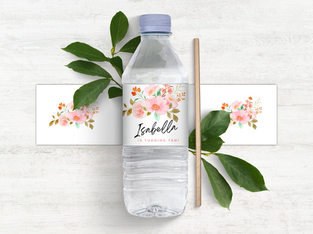 Pink Flower Water Bottle Labels -instant Download, Printable, Editable ...