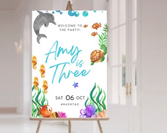 Under the Sea Three Welcome Sign, Digital Download, Birthday Welcome ...