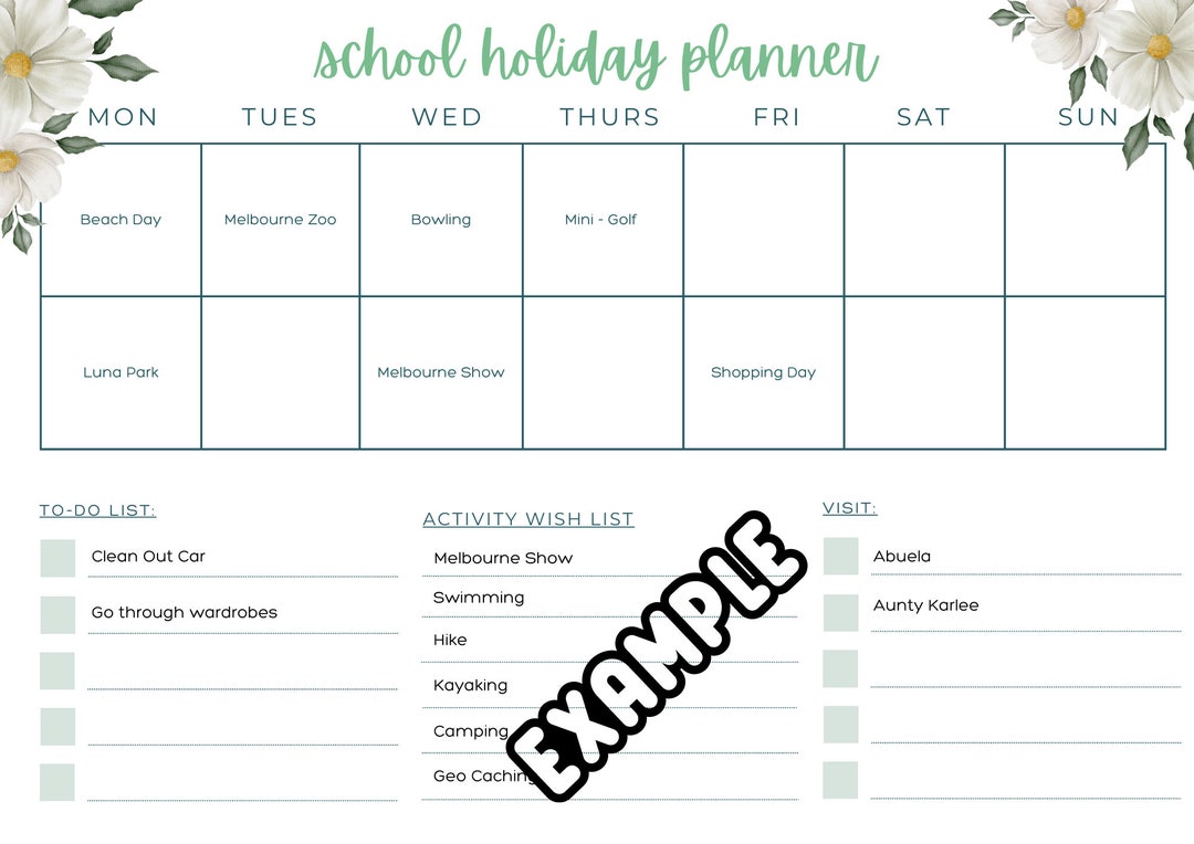 School Holiday Planner - Printable Download, Holiday Planner, Holiday ...