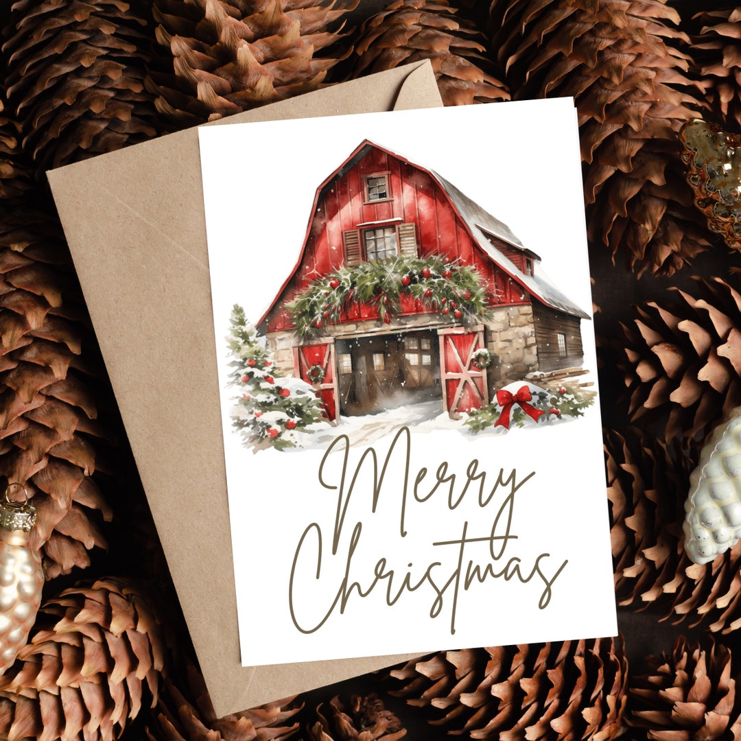 Barn Christmas Card, Printable, Happy Holidays, Merry Christmas ...