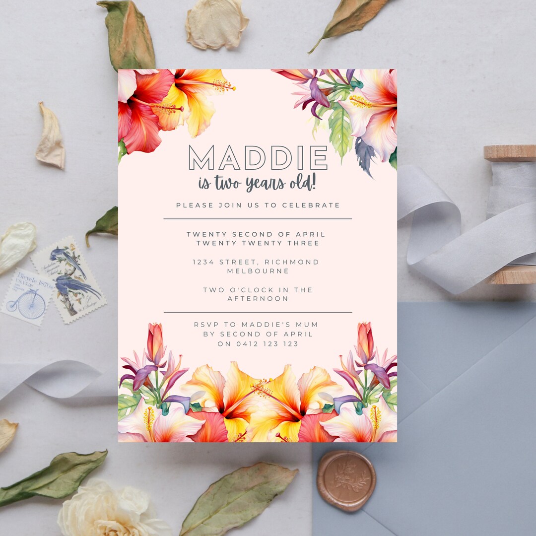 Tropical Flower Invitation - Printable, Editable, Instant Download ...