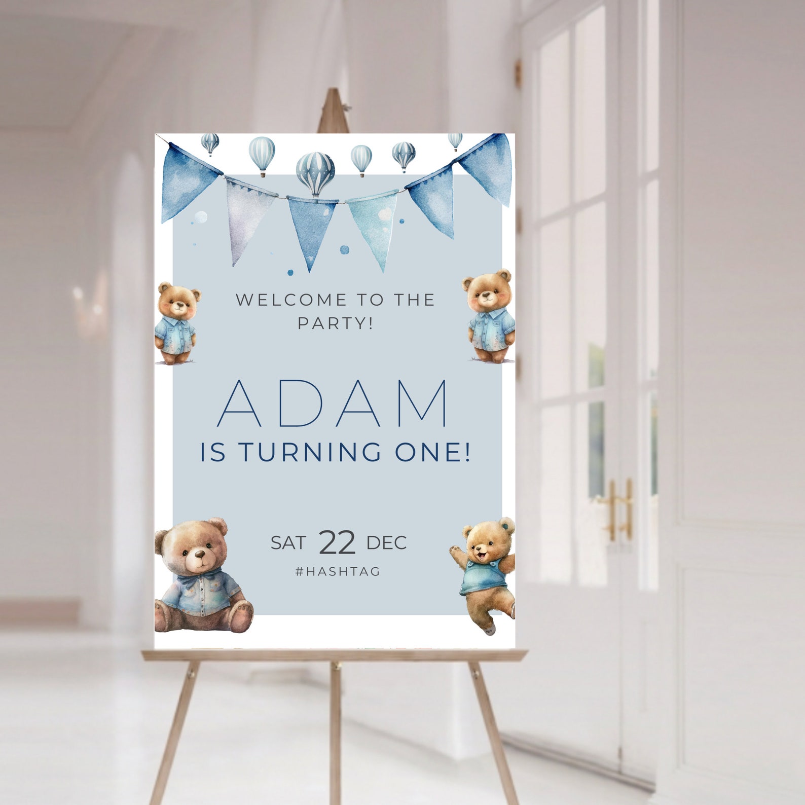 Blue Teddies Birthday Party Welcome Sign Editable Welcome Sign ...