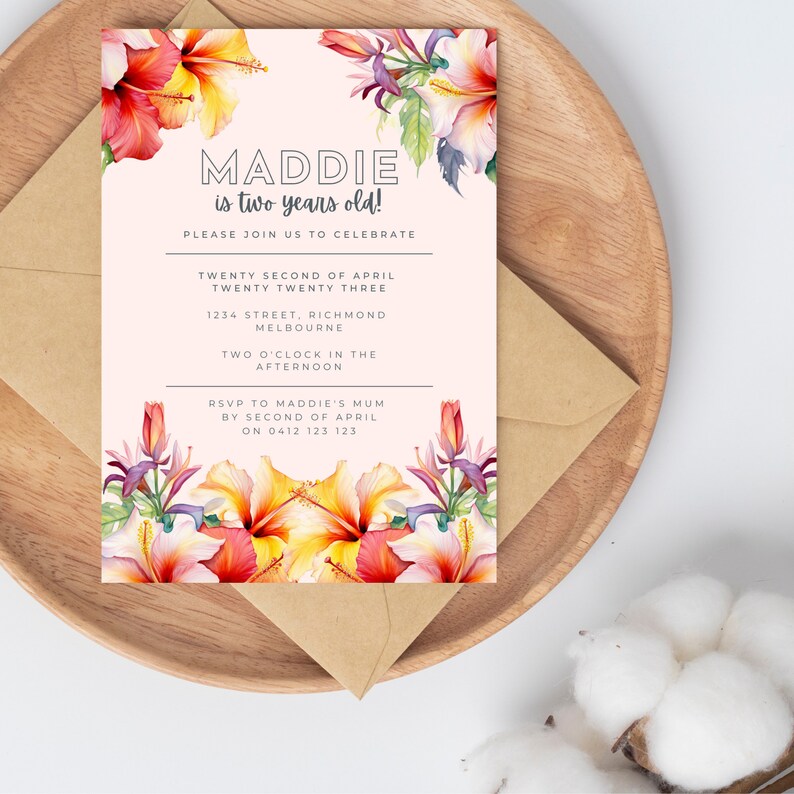 Tropical Flower Invitation - Printable, Editable, Instant Download ...