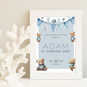 Blue Teddies Birthday Party Welcome Sign Editable Welcome Sign ...