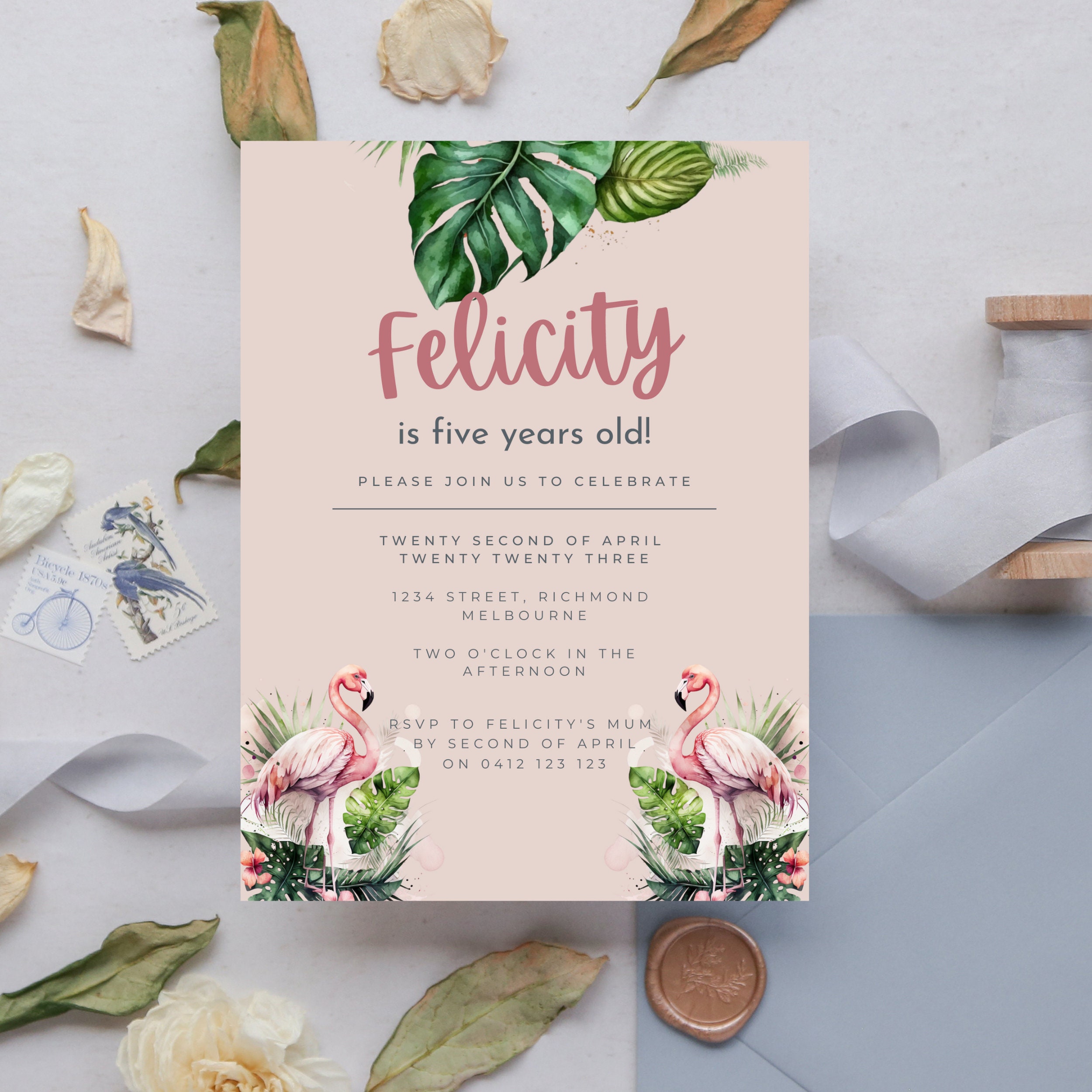 Editable Flamingo Invitation -instant Download, Template, Customisable ...