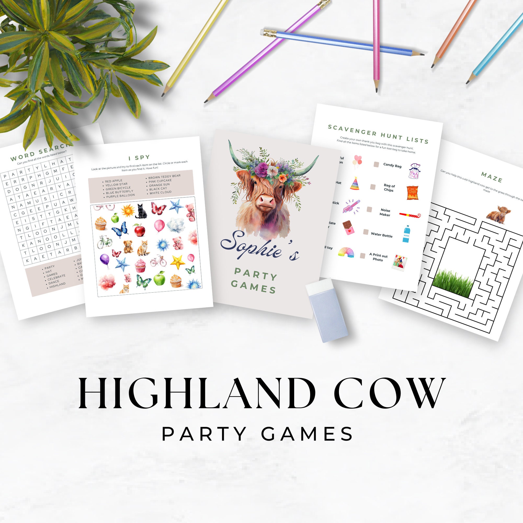 Highland Cow Birthday Party Games | Highland Cow Word Search | Party ...