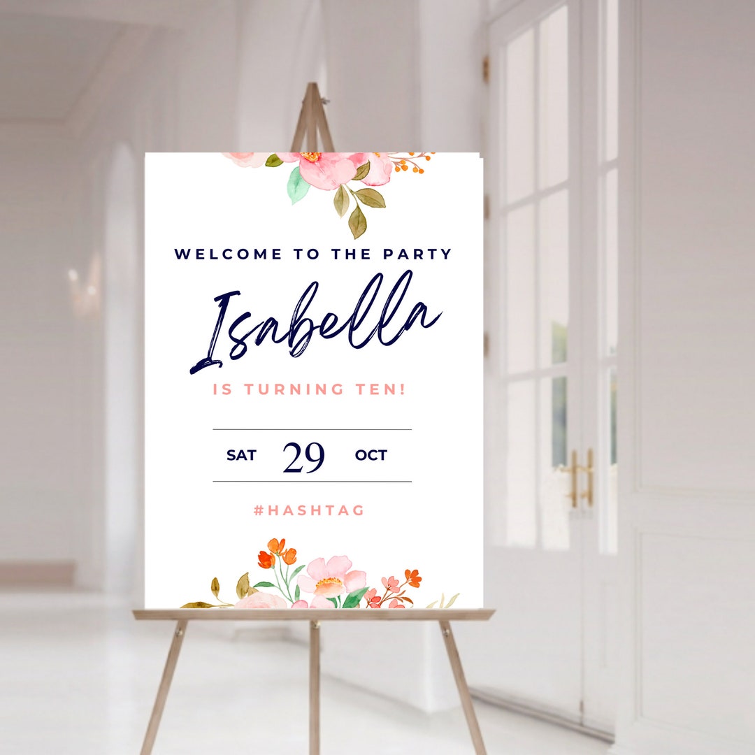 Pink Flower Welcome Sign - INSTANT DOWNLOAD - Minimalistic, Pink ...