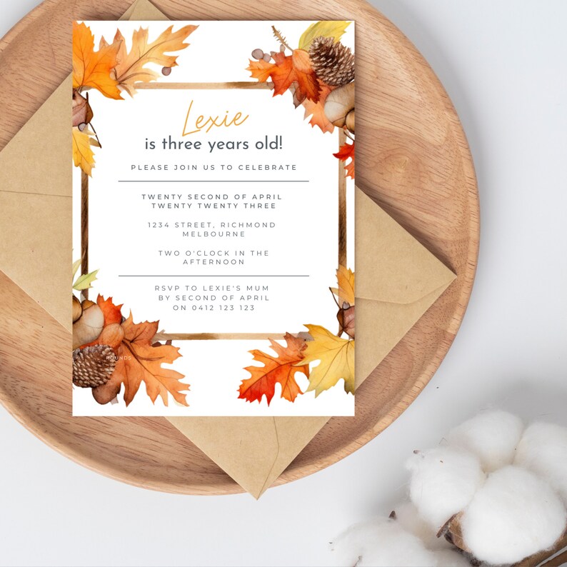 Editable Fall autumn Leaves Invitation Instant Download, Template ...