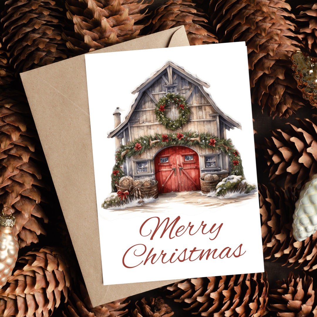 Barn Christmas Card, Printable, Happy Holidays, Merry Christmas ...