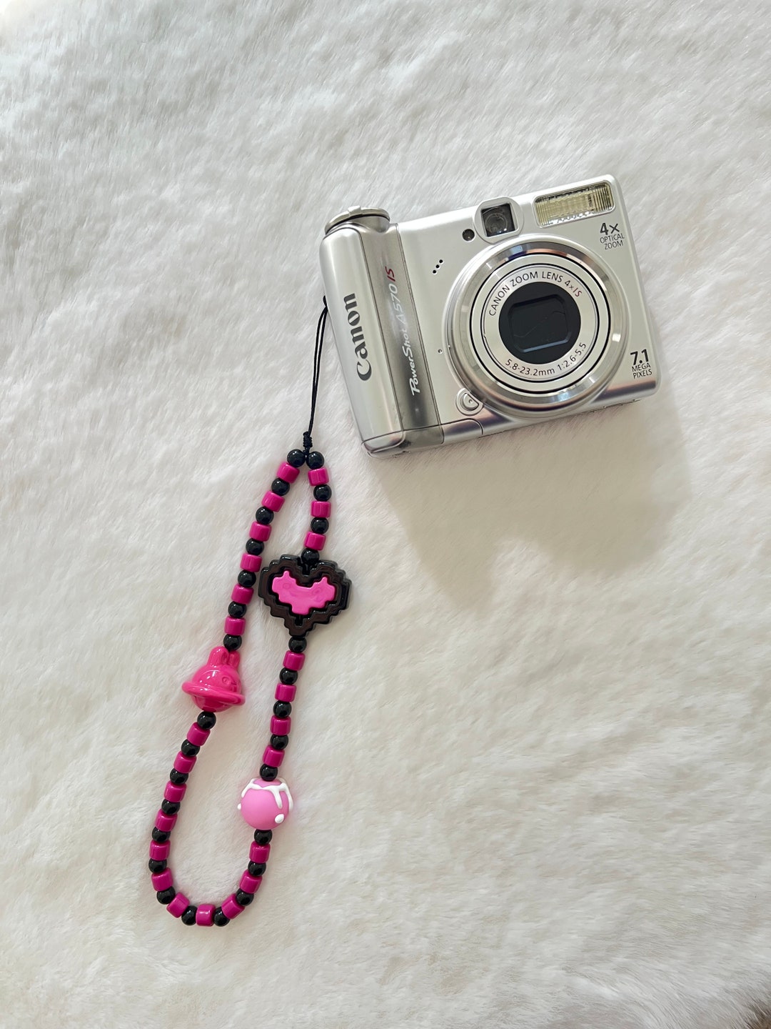 Barbie Style Phone Charm Strap Black and Pink Bead Phone Charm Hearted ...