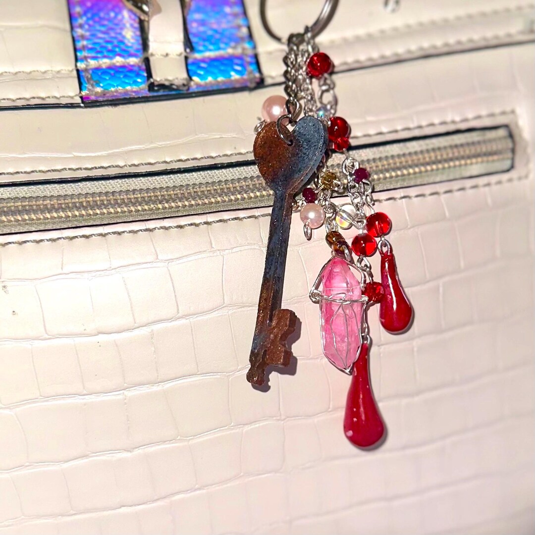 Y2K Maximalist Goth Key, Crystal, Blood Keychain Handmade - Gifts for ...