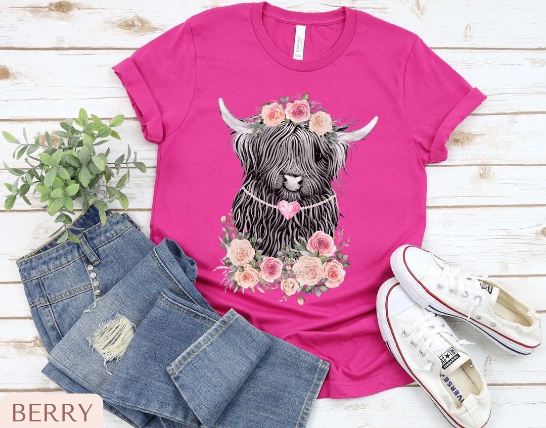 Fluffy Valentine Cows Shirt, Cow Valentine Shirt, Shaggy Cow Shirt, Cow Shirt With Flowers ...
